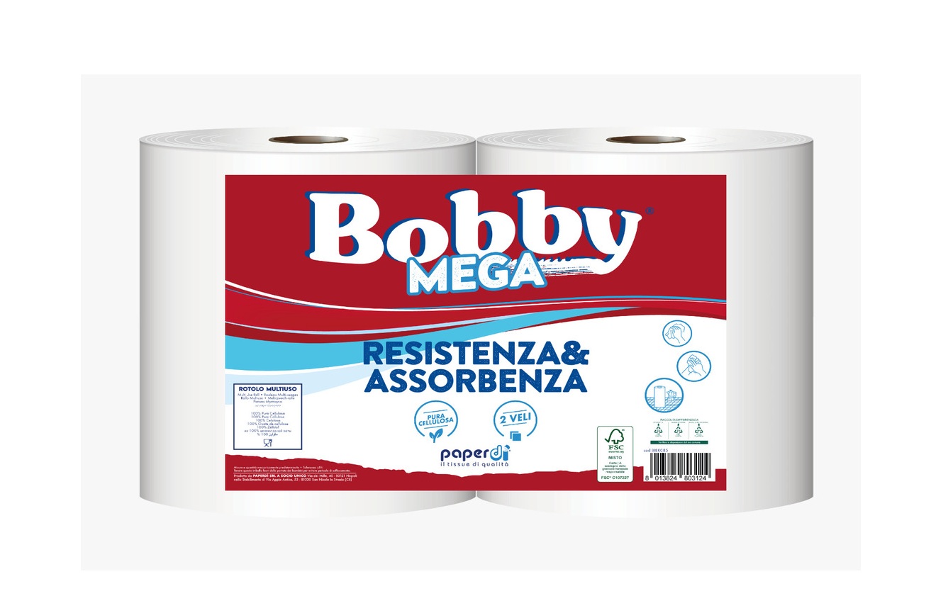 BOBINA BOBBY MEGA IN PURA CELLULOSA cf.2 pz - Hartex-Group